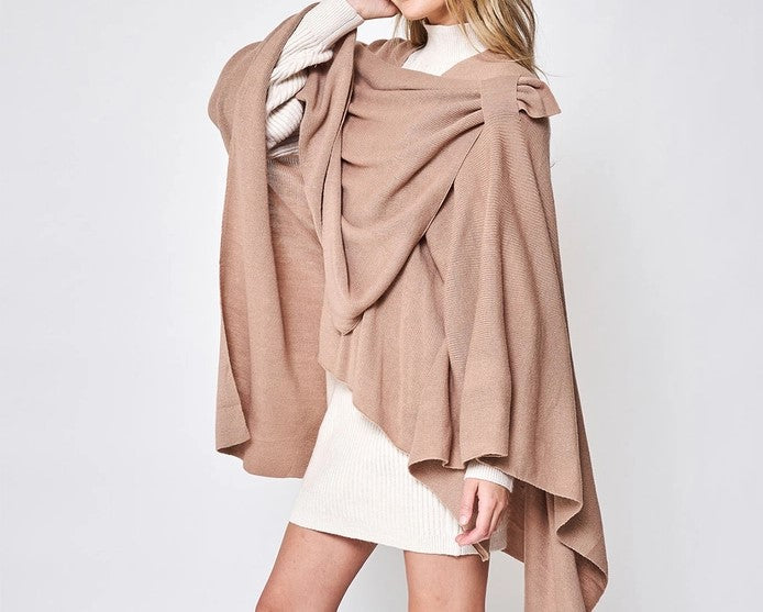 Beige Color Ruana with Shoulder Strap – Lavender Rose Boutiques