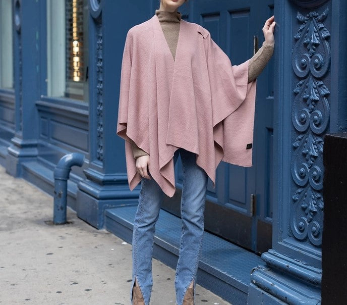 Dusty Pink Color Women's Shawl Wrap Ruana with Shoulder Strap ...